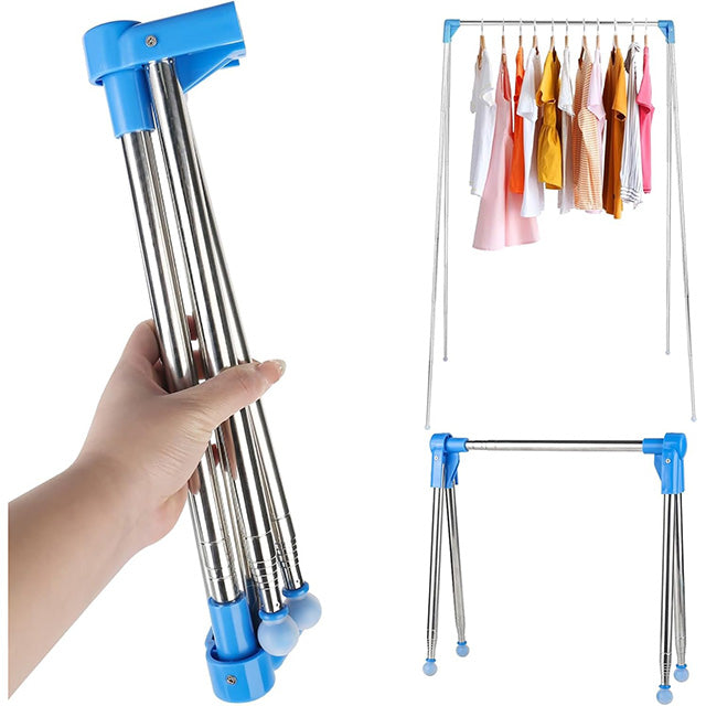 Portable Folding Clothes Rail – Adjustable Telescopic Travel Garment R