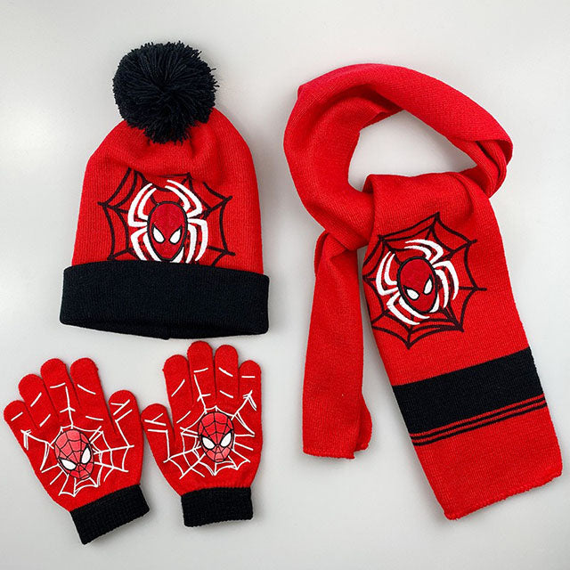 Kids Spiderman Knitted Winter Set – 3-Piece Soft Warm Hat Scarf and Gl