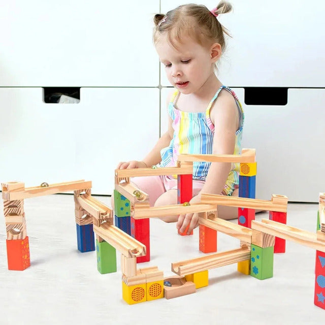 Wooden Marble Run Game – Educational Marble Construction Toy for Kids